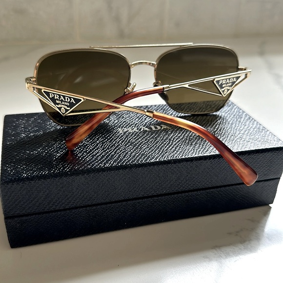 Prada | Accessories | Spr A5 Prada Gold Sunglasses With Turquoise Legs No Scratches Look Brand ...